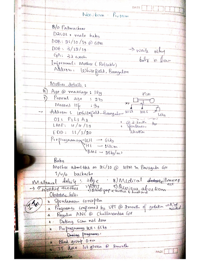 Preterm Newborn Case Sheet | PDF