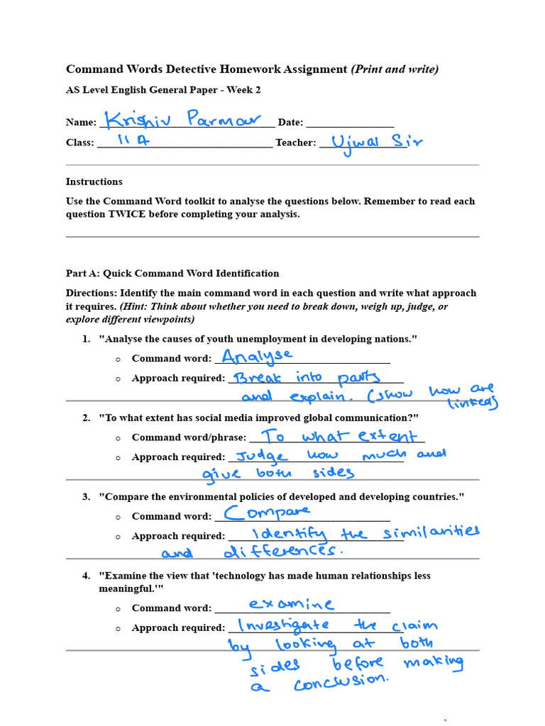 Command Words Analysis for Essays | PDF | Learning | Cognition