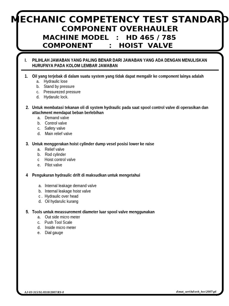 Soal Hoist Control Valve Ovh - HD | PDF