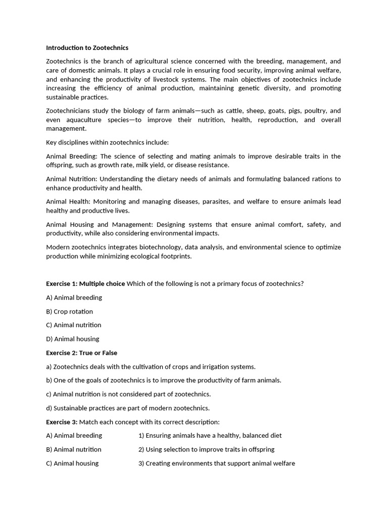 Overview of Zootechnics in Agriculture | PDF | Forensic Science ...