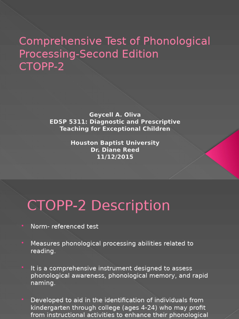 CTOPP-2 Assessment Overview and Results | PDF | Memory | Word