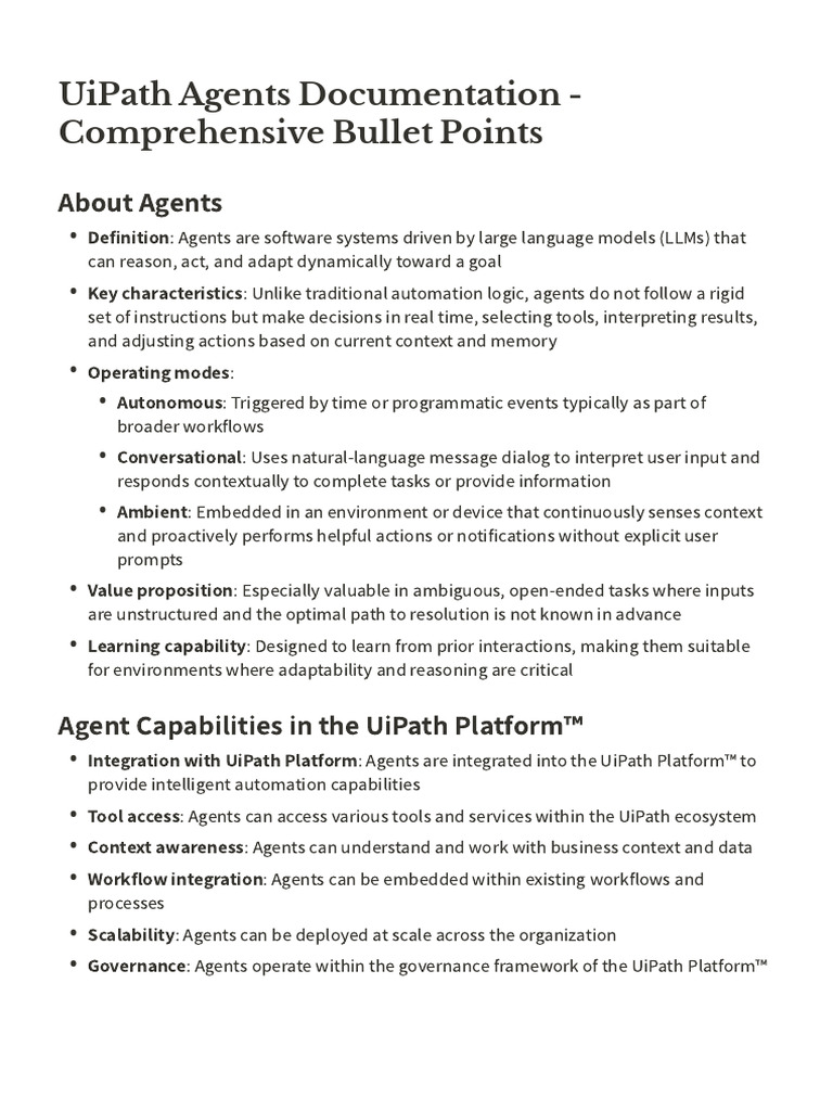 Uipath Agents Comprehensive Bullet Points - MD | PDF | Parameter ...