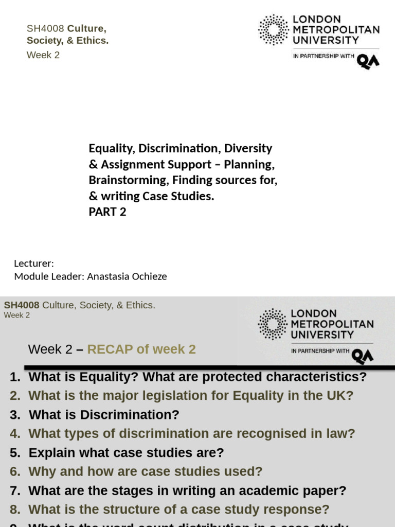SH4008 WK 2 LECTURE - EQUALITY Discrimination Part 2.pptx - WK 2 ...