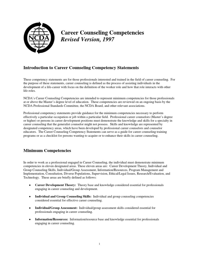 Career Counseling Competencies | PDF | School Counselor | Competence ...