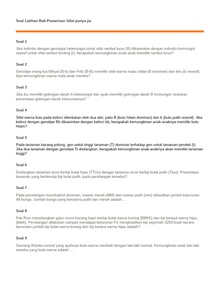 Soal Latihan Bab Pewarisan Sifat IPA Biologi Kelas 9 SMP | PDF