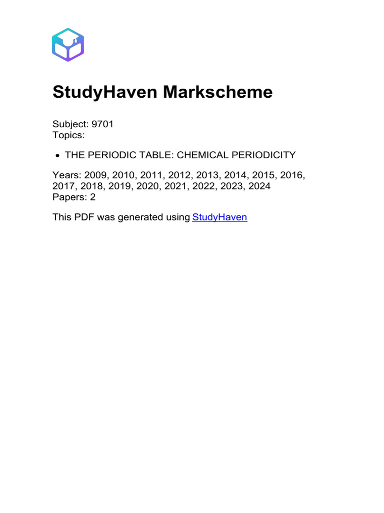9701 Periodic Table Markscheme Guide | PDF