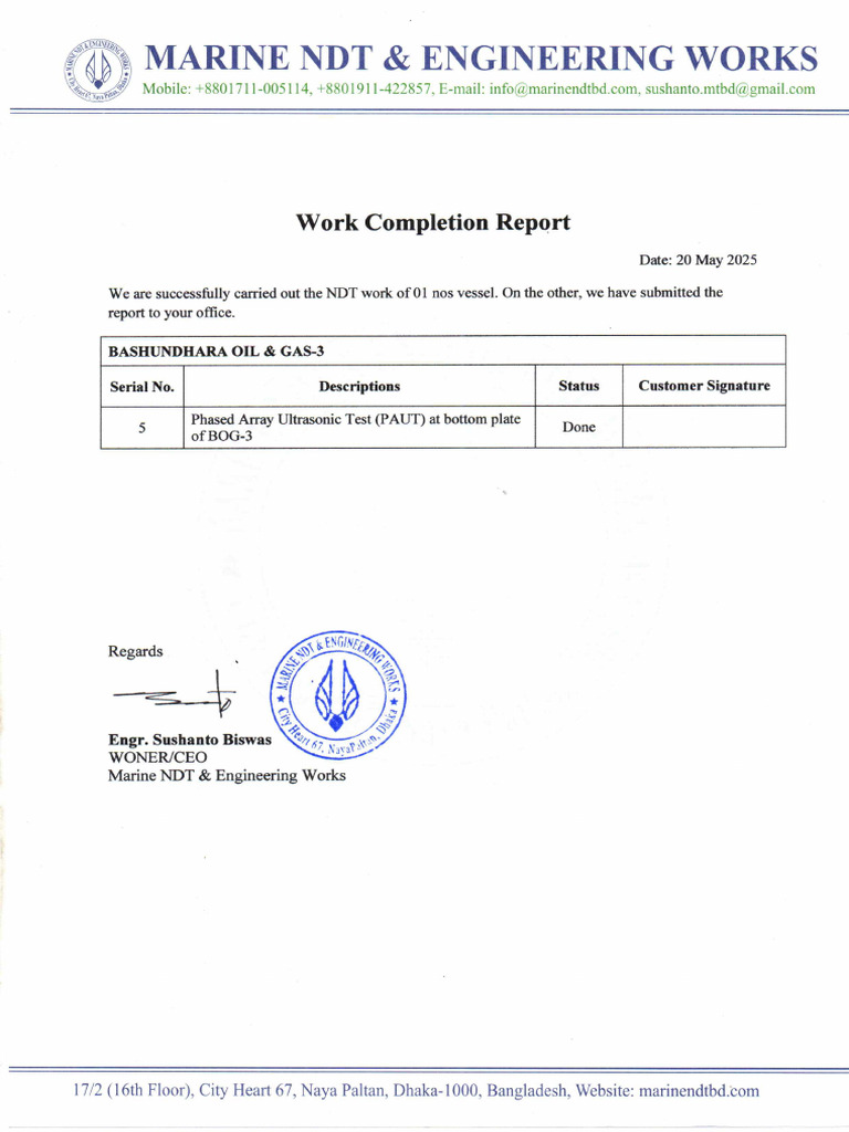 Work Completion Report of BOG-3 | PDF