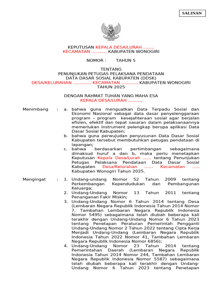 Penunjukan Petugas DDSK 2025 Wonogiri | PDF