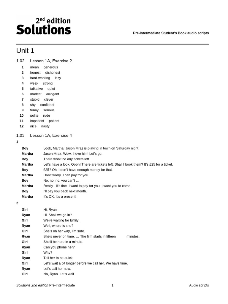 Pre-Intermediate Audio Scripts | PDF