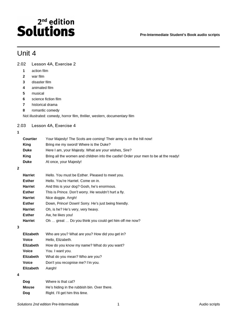 Pre-Intermediate Audio Scripts for Films | PDF