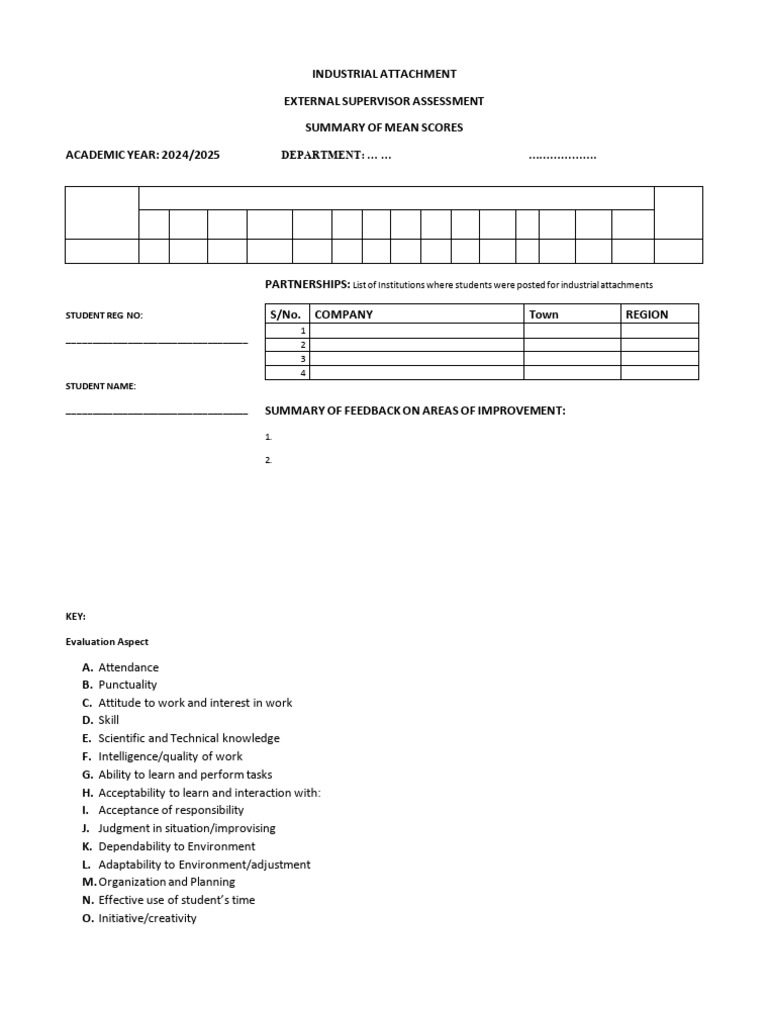 Industrial Attachment Assessment Form | PDF