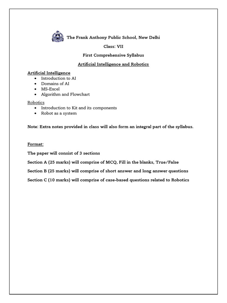 Class 7 AI and Robotics Syllabus | PDF