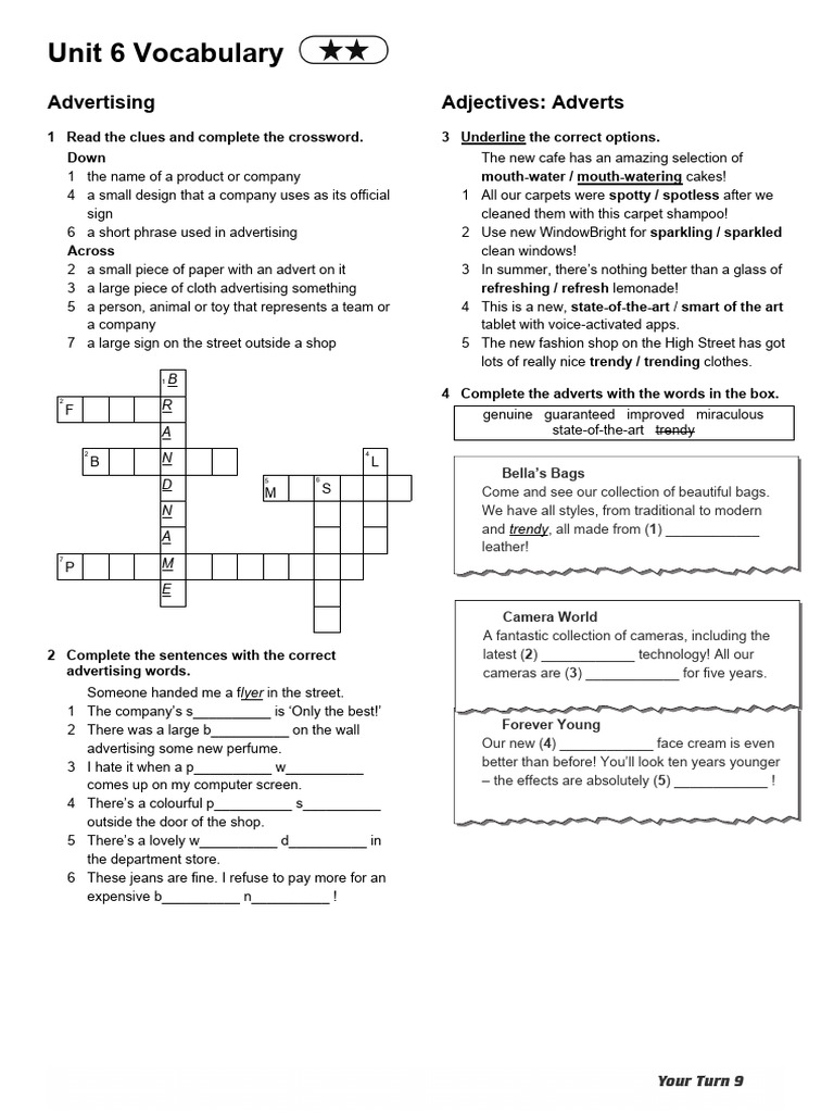 02-YT9 Vocabulary Grammar Unit6 2star | PDF | Linguistics