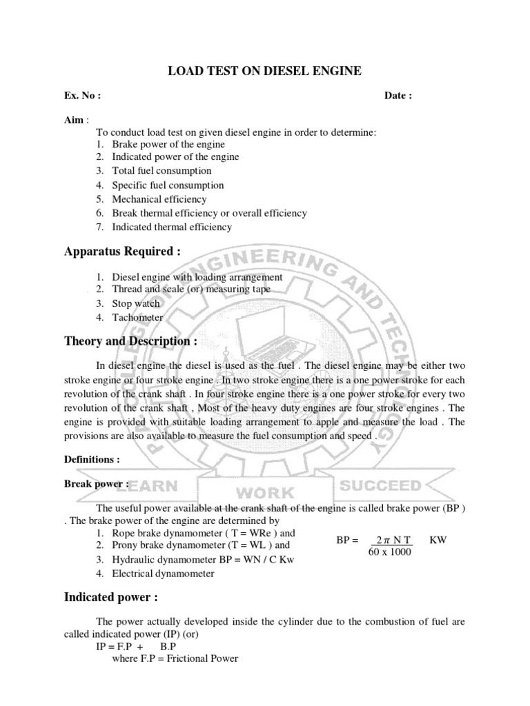 Diesel Engine Load Test Analysis | PDF | Engines | Diesel Engine