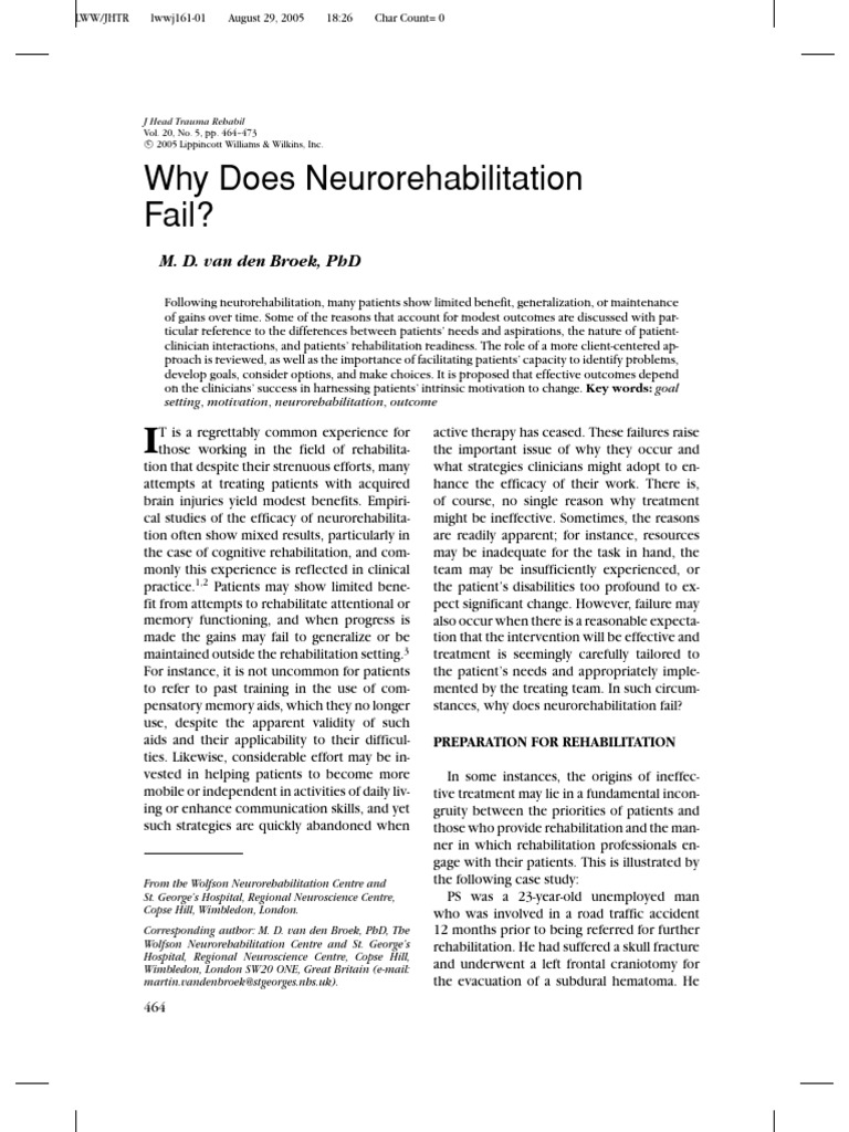 Reasons for Neurorehabilitation Failure | PDF | Physical Therapy ...