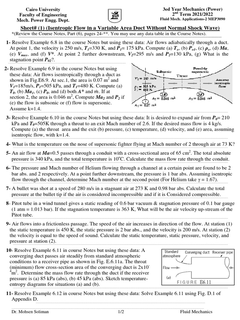 Isentropic Flow Calculations in Ducts | PDF | Fluid Dynamics | Mach Number
