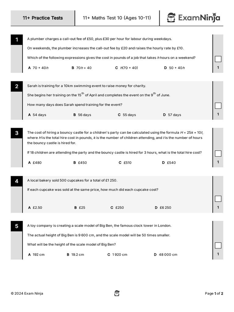 11 Plus Maths Practice Questions | PDF