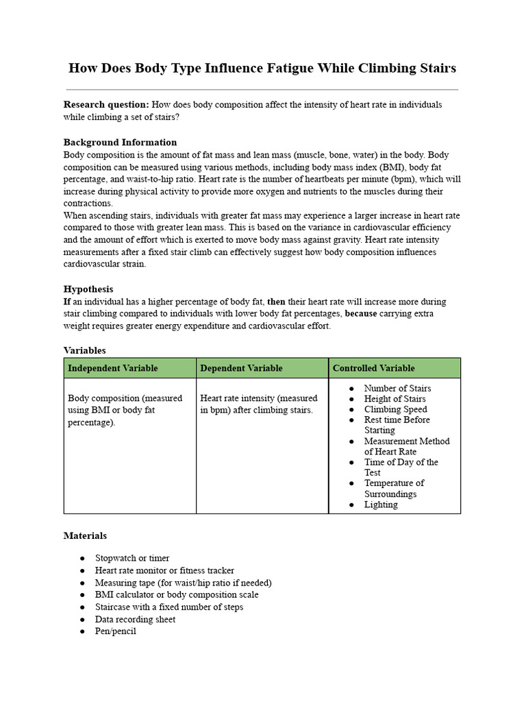 Personal Investigation - Biology - 2025 | PDF | Heart Rate | Body Mass ...