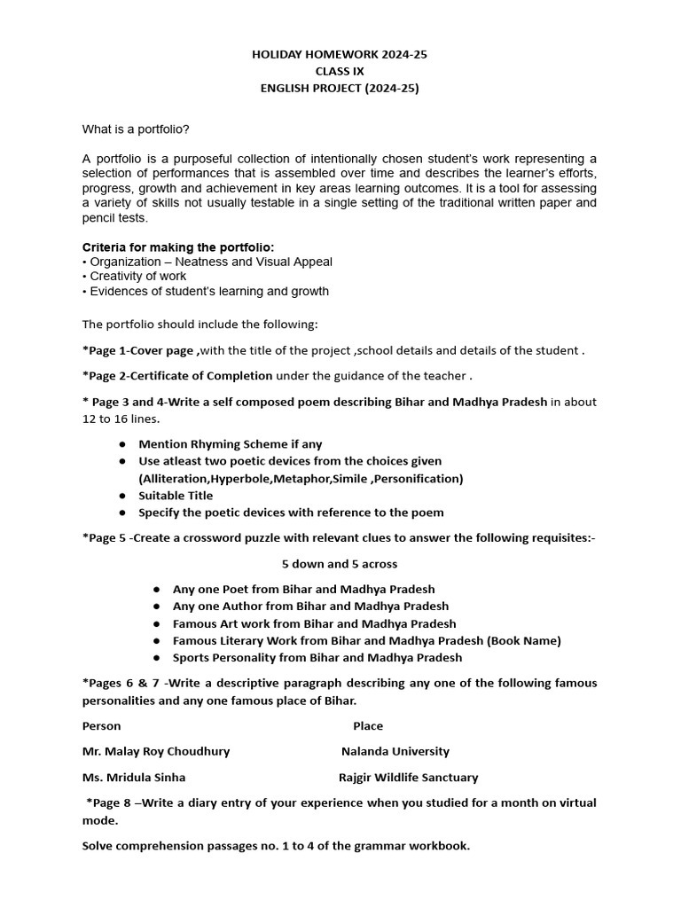 Class IX English Project Portfolio Guide | PDF | Poetry | Cognition