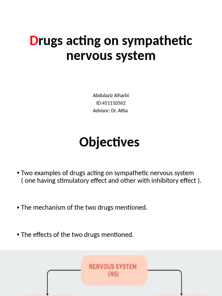 Sympathetic Nervous System Drugs | PDF