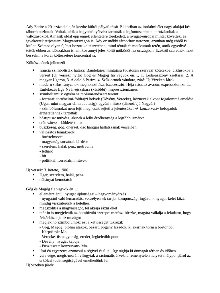 Ady Endre Korszaknyitó Költészete | PDF