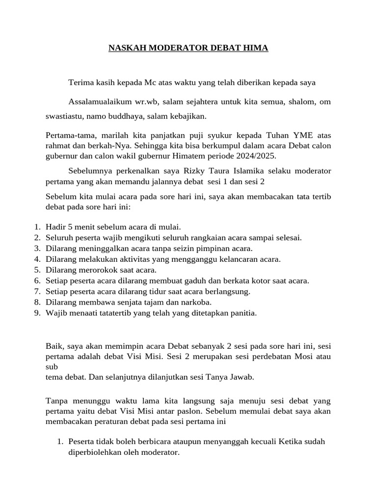 Naskah Debat Calon Gubernur HIMA 2024 | PDF