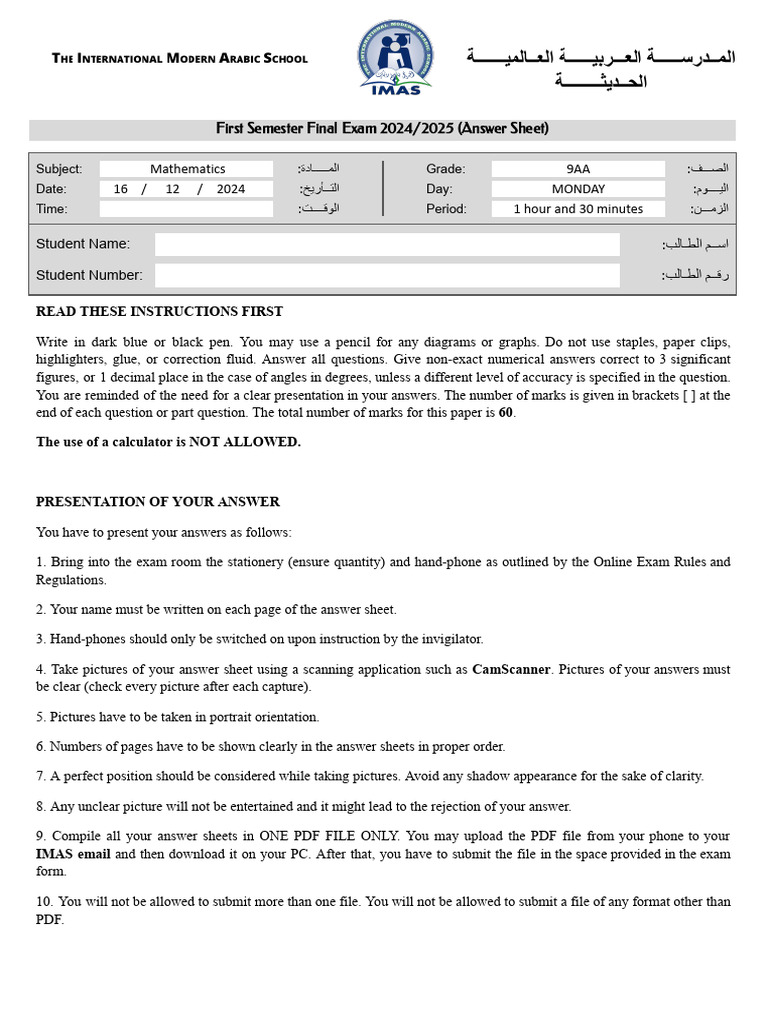 Answer Sheet Final Exams | PDF