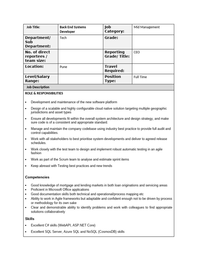 Backend System Developer JD | PDF | Software Development | Systems Engineering