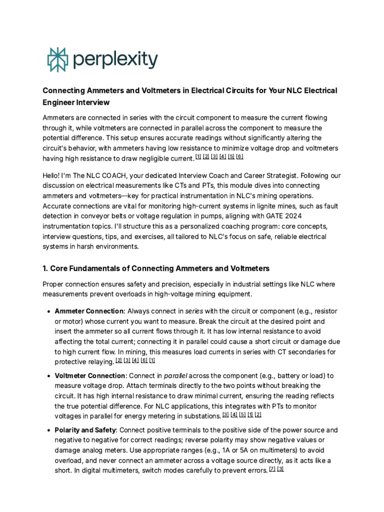 Connecting Ammeters and Voltmeters in Electrical C | PDF | Voltage ...