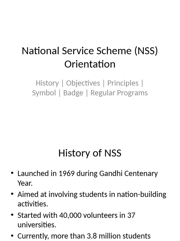 NSS Orientation Overview and Objectives | PDF