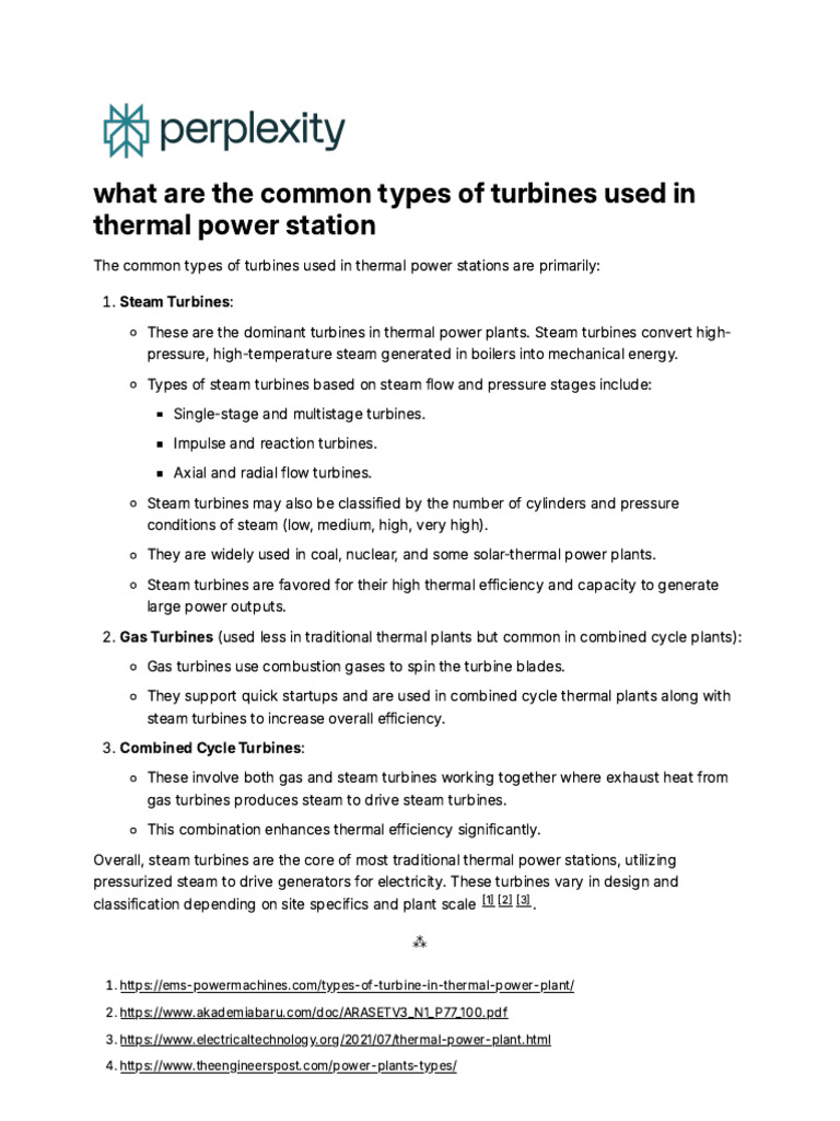 What Are The Common Types of Turbines Used in Ther | PDF