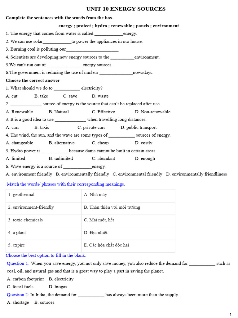 Energy Sources and Conservation Quiz | PDF | Energy Development ...
