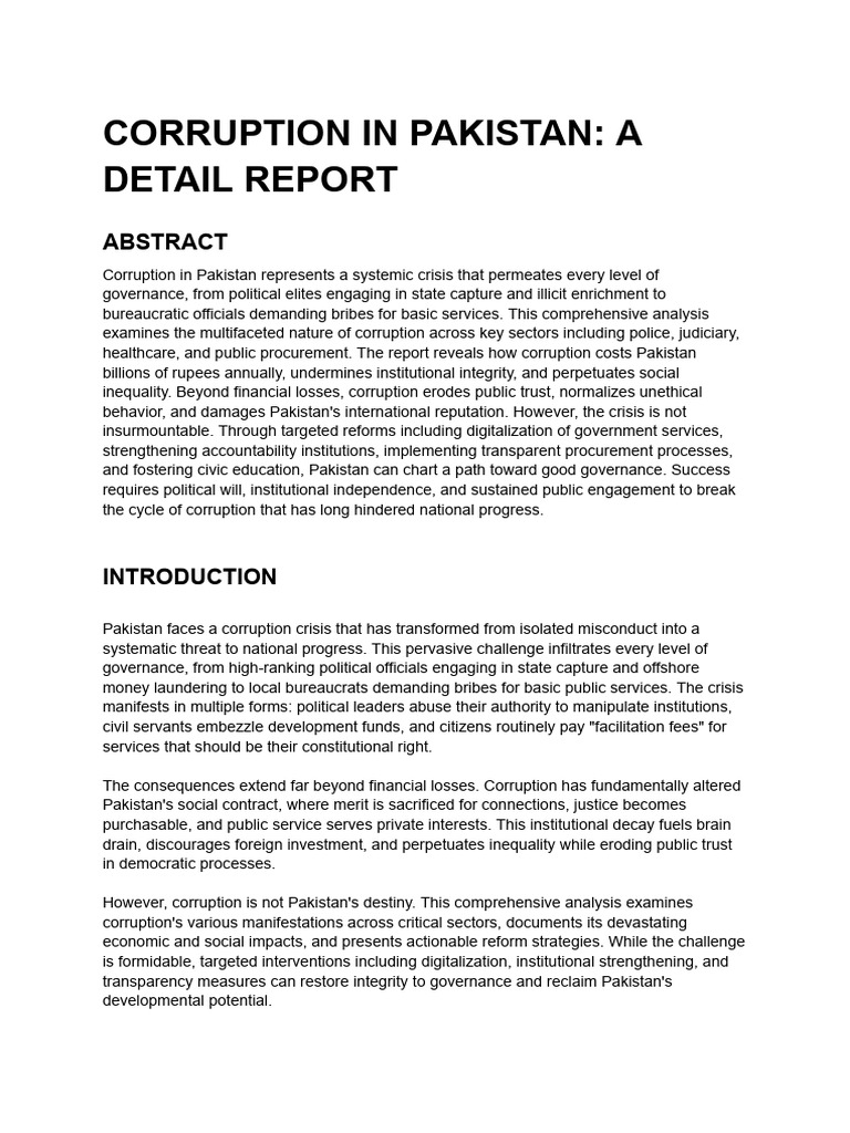 Corruption in Pakistan - A Detail Report | PDF | Corruption | Bribery