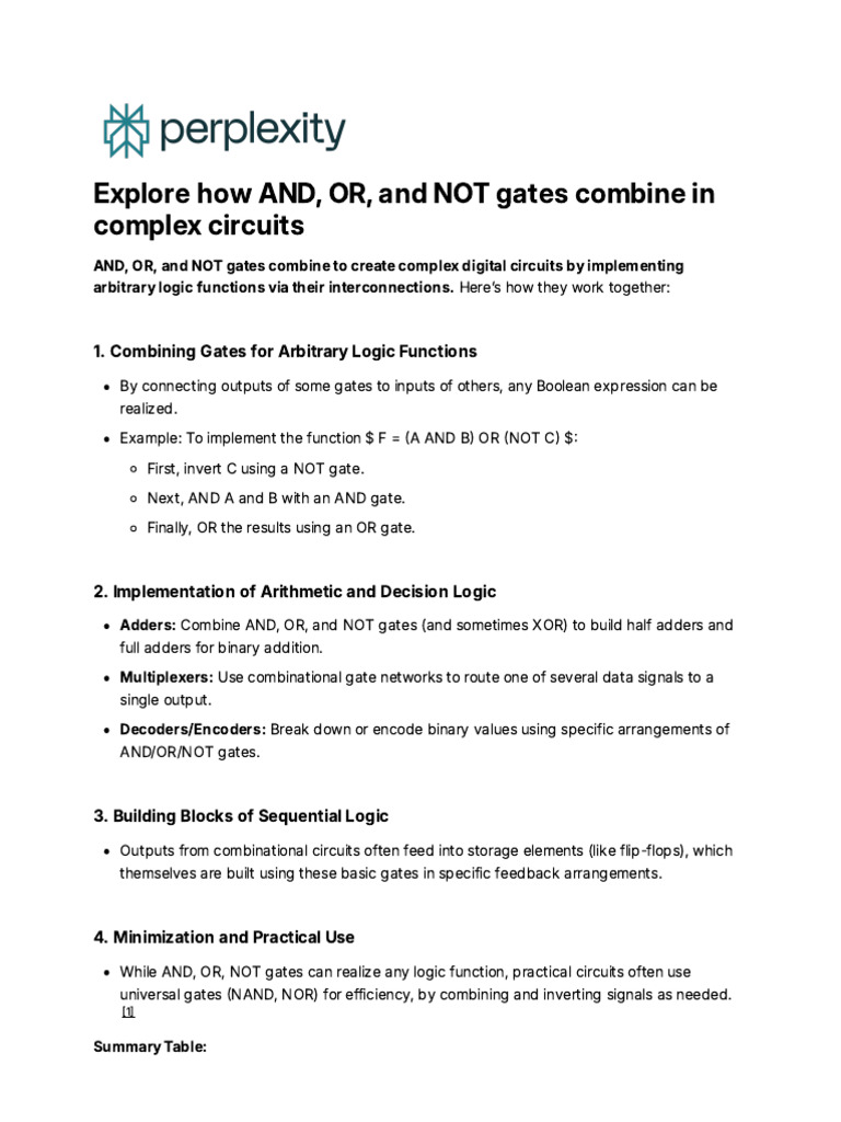 Explore How And, Or, and NOT Gates Combine in Comp | PDF