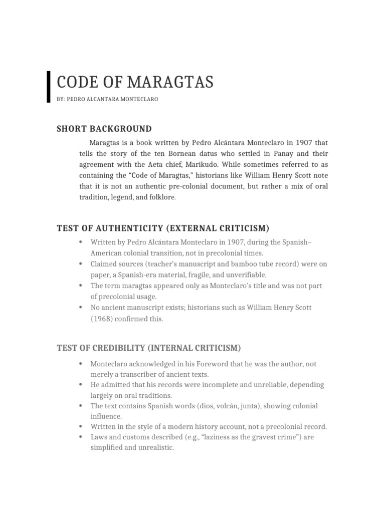 Authenticity of the Maragtas Code | PDF