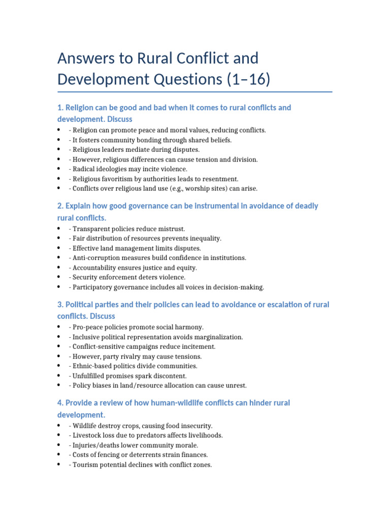 Rural Conflicts and Development Answers | PDF | Pastoralism | Violence