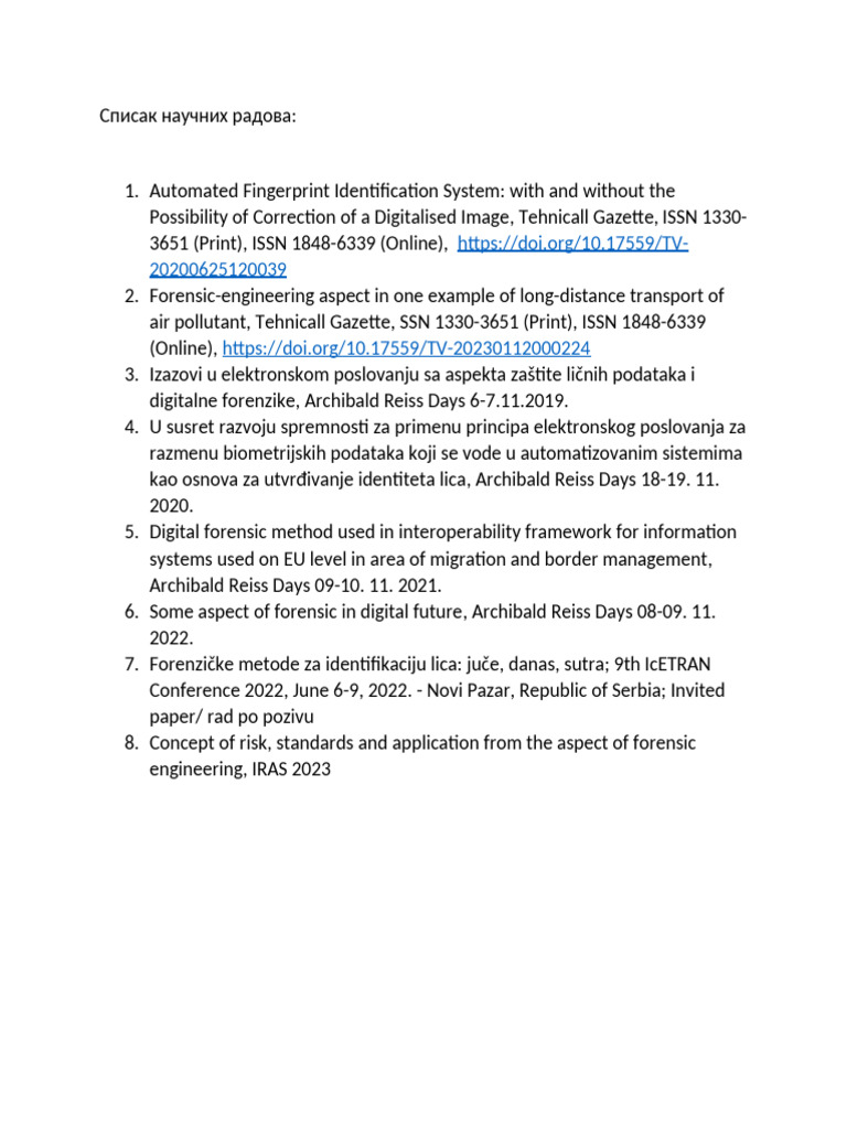 Spisak Naučnih Radova1 | PDF