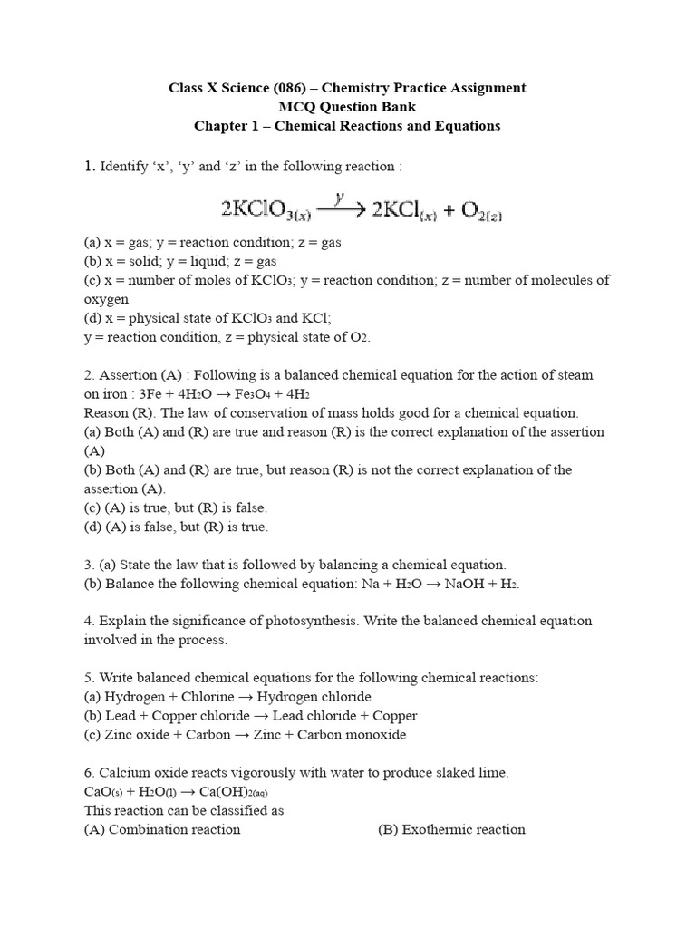 Class X Chemistry MCQ Question Bank | PDF | Chemical Reactions ...