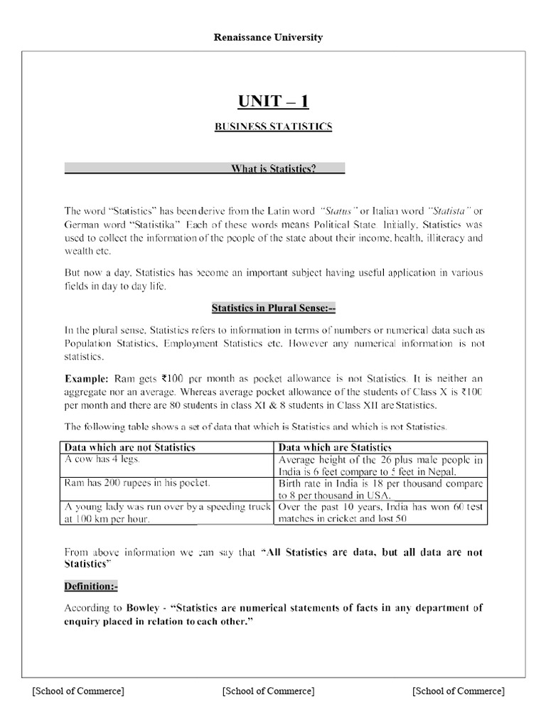 Business Statistics Notes Unit 1 & 2 | PDF