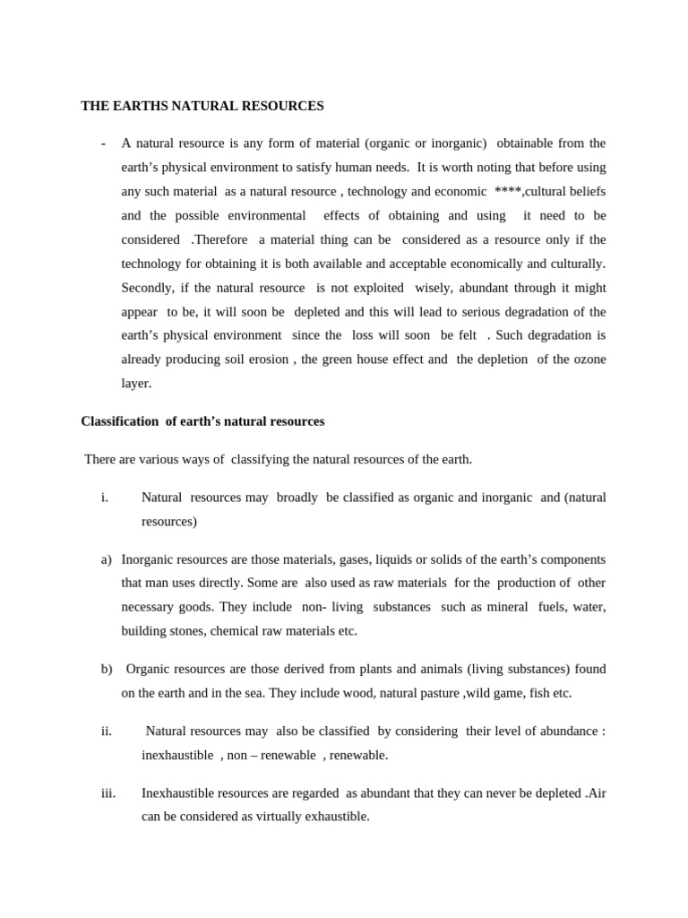 Classification of Earth's Natural Resources | PDF | Renewable Resources ...