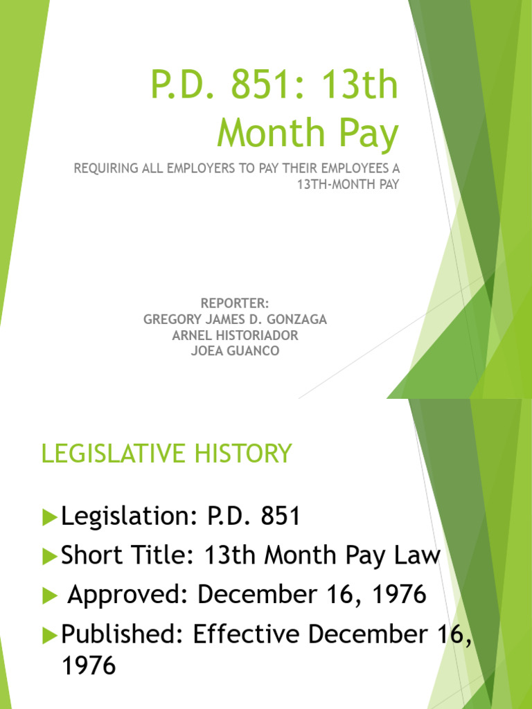 P.D. 851: Guidelines for 13th Month Pay | PDF | Cost Of Living | Employment