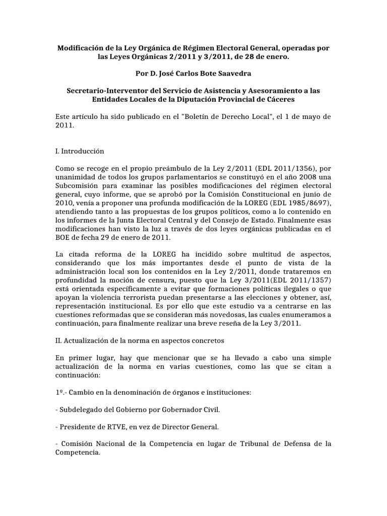 Ley Orga Nica de Re Gimen Electoral General | PDF | Votación | Elecciones