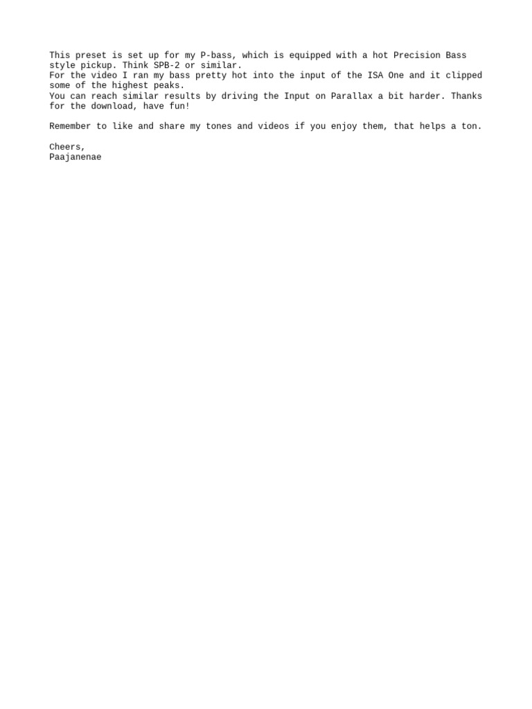 Preset Notes | PDF