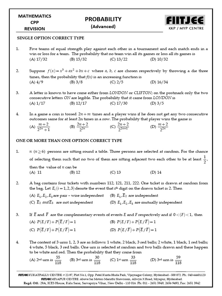 Probability Adv | PDF | Probability | Odds