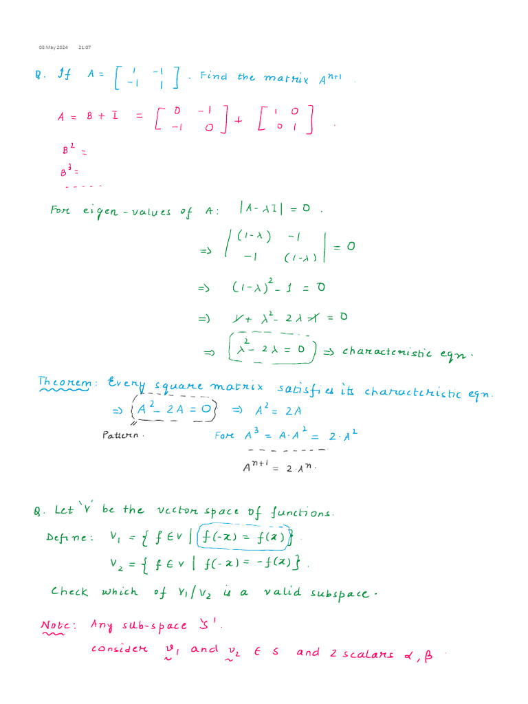Determinants and Matrices, Vector Spaces, Linear Transformations Revision - 8thmay | PDF