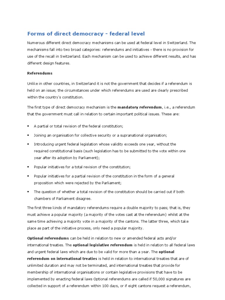 Swiss Direct Democracy Mechanisms | PDF | Initiative | Switzerland