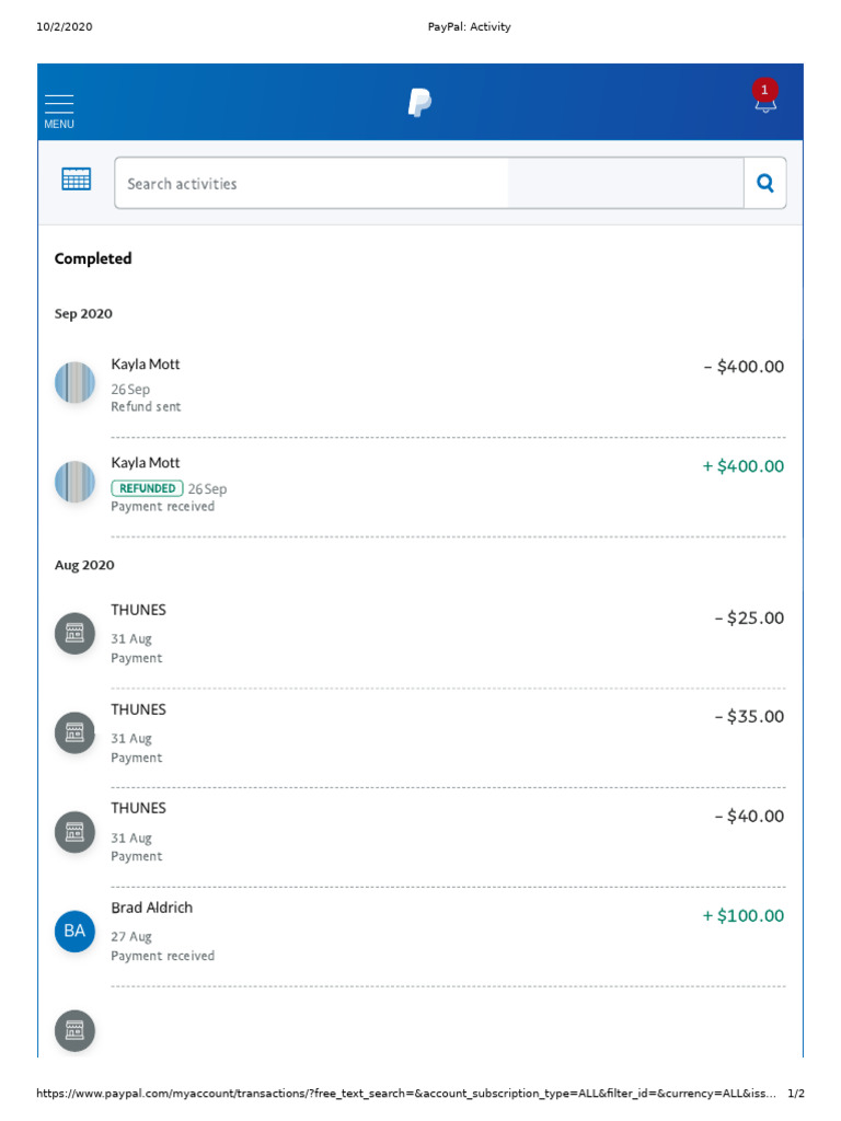 PayPal Account Activity Summary | PDF