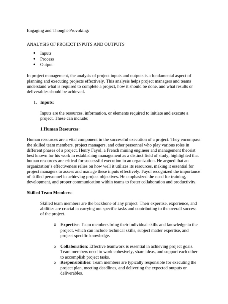 Lesson 2 Analysis of Project Inputs and Outputs | PDF | Project ...