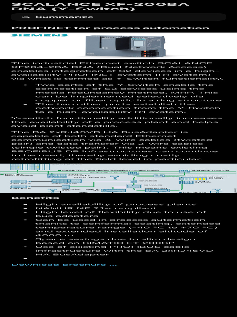 SCALANCE XF-200BA DNA (Y-Switch) - PT. Reitama Engineering | PDF