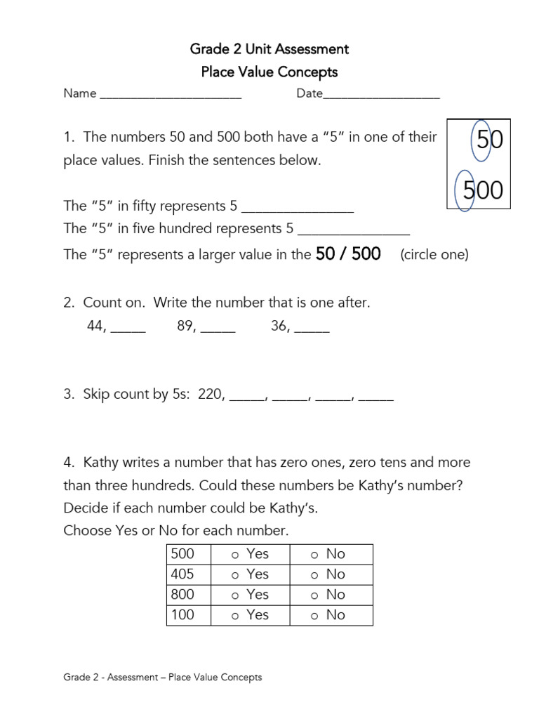 2nd Grade Place Value Assessment | PDF